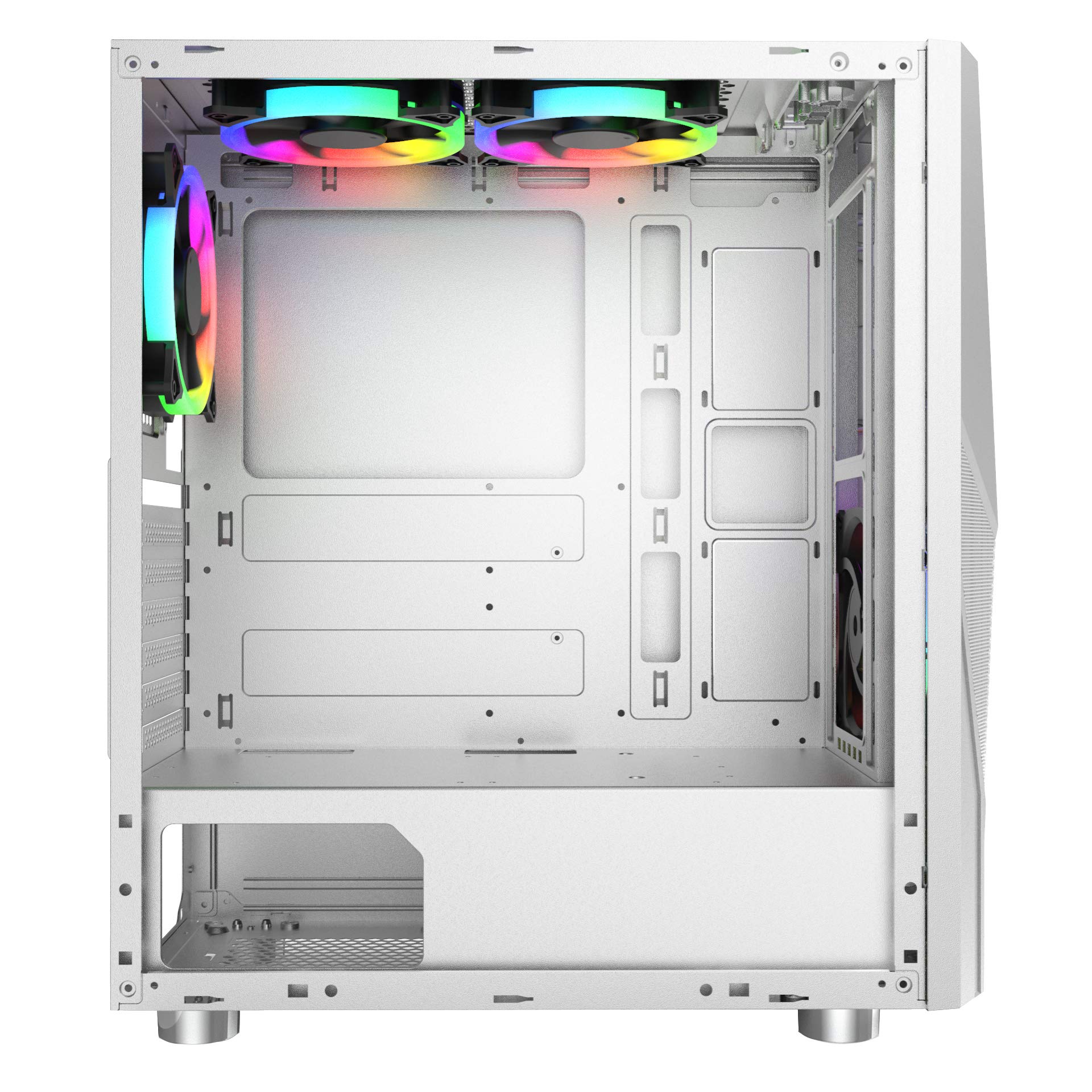 Montech Fighter 500 White ATX Mid-Tower Computer Gaming Case/Pre-Installed Four Rainbow LED Fans, High-Airflow, Mesh 3D Front Panel, Tempered Glass, Magnetic Dust Filter/ATX,Micro ATX,Mini-ITX