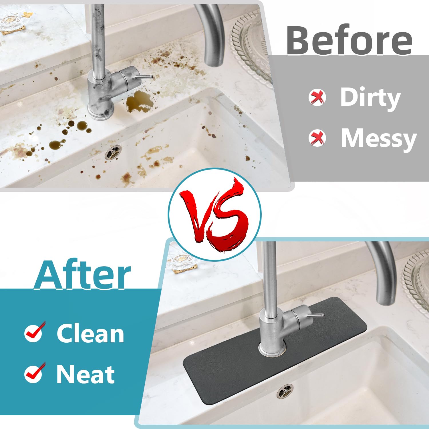 LOPNUR Faucet Mat for Kitchen Sink, 14.5 inch Cuttable Sink Water Splash Guard Behind Faucet, Kitchen Sink Faucet Mat Splash Guard with Super Absorbent Diatomite 14.5''x5.5'' (Grey, 1 Pack)