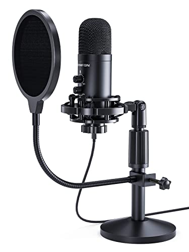 SOOMFON USB Computer Microphone Condenser Podcast Microphone for PC, Recording, Gaming, Streaming, Upgraded Mic with Height Adjustable Stand, Headphone Output, Gain and Volume Knob