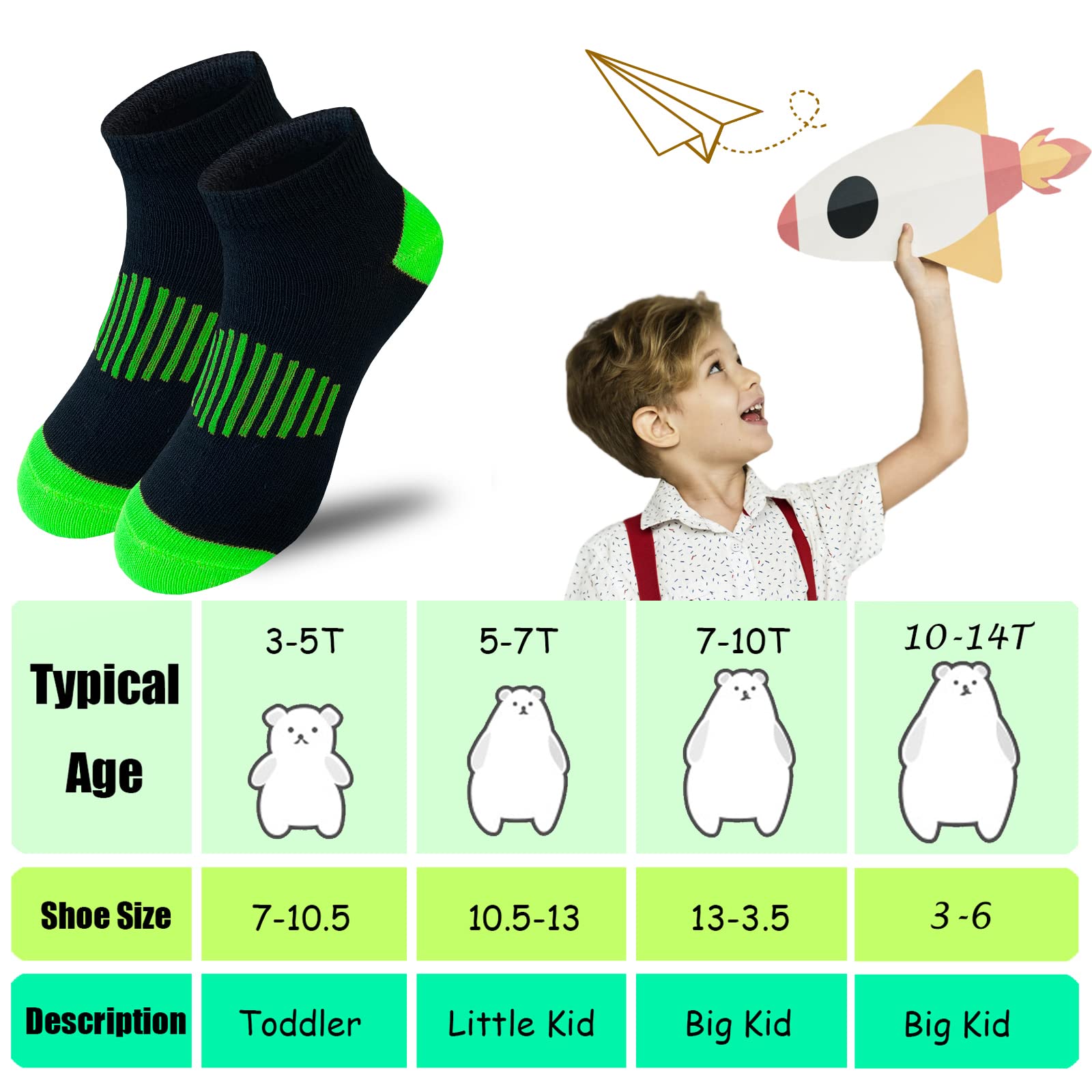 JAMEGIO boy socks 18 Pairs kids Low Cut socks Half Cushion Sport Ankle Athletic Sock for Little Big Kids Size Age 3-14 Years (5-7 Years)