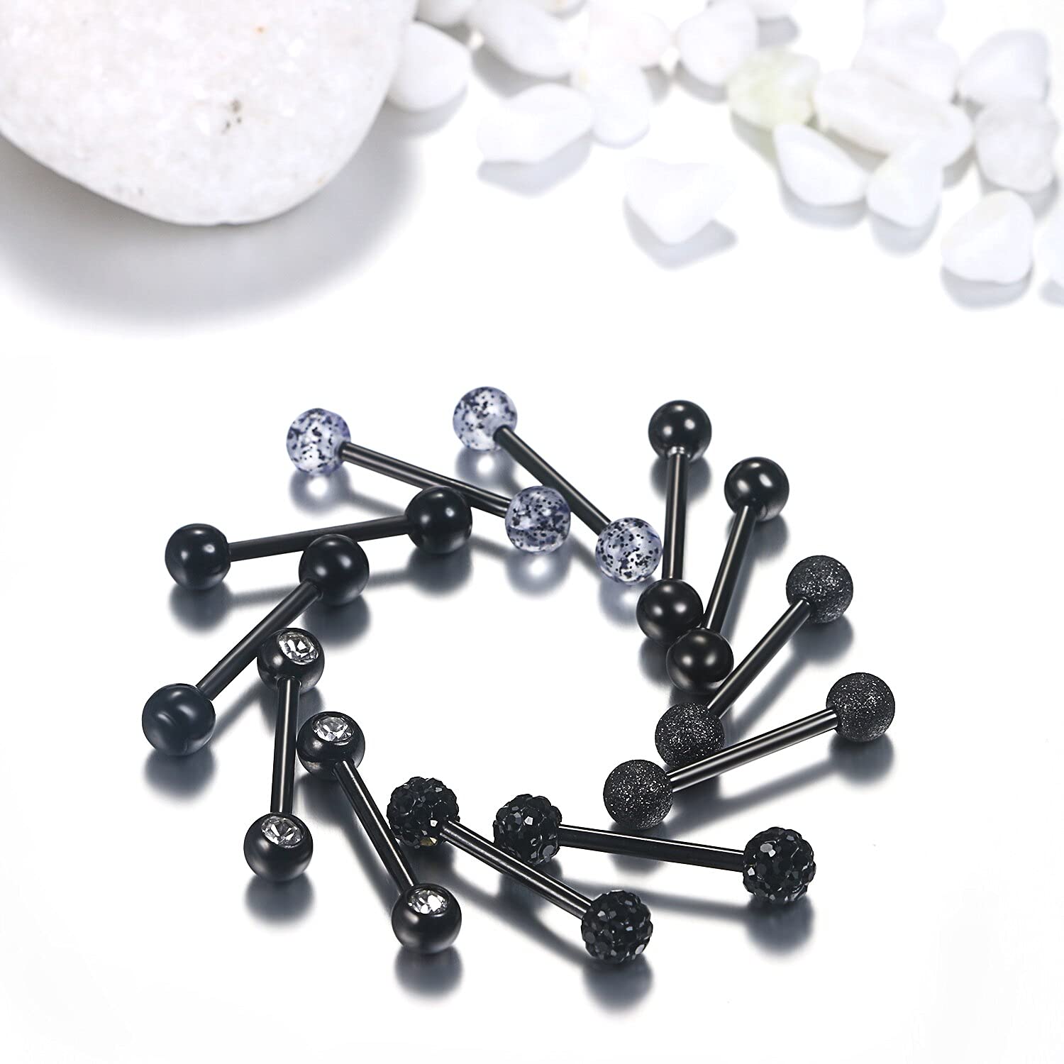 Oyalma 12PCS Industrial Barbell Ring 14G Tongue Nipple Bar Piercing Tragus Helix Ear Piercing Body Jewelry - 12mm - A-25532