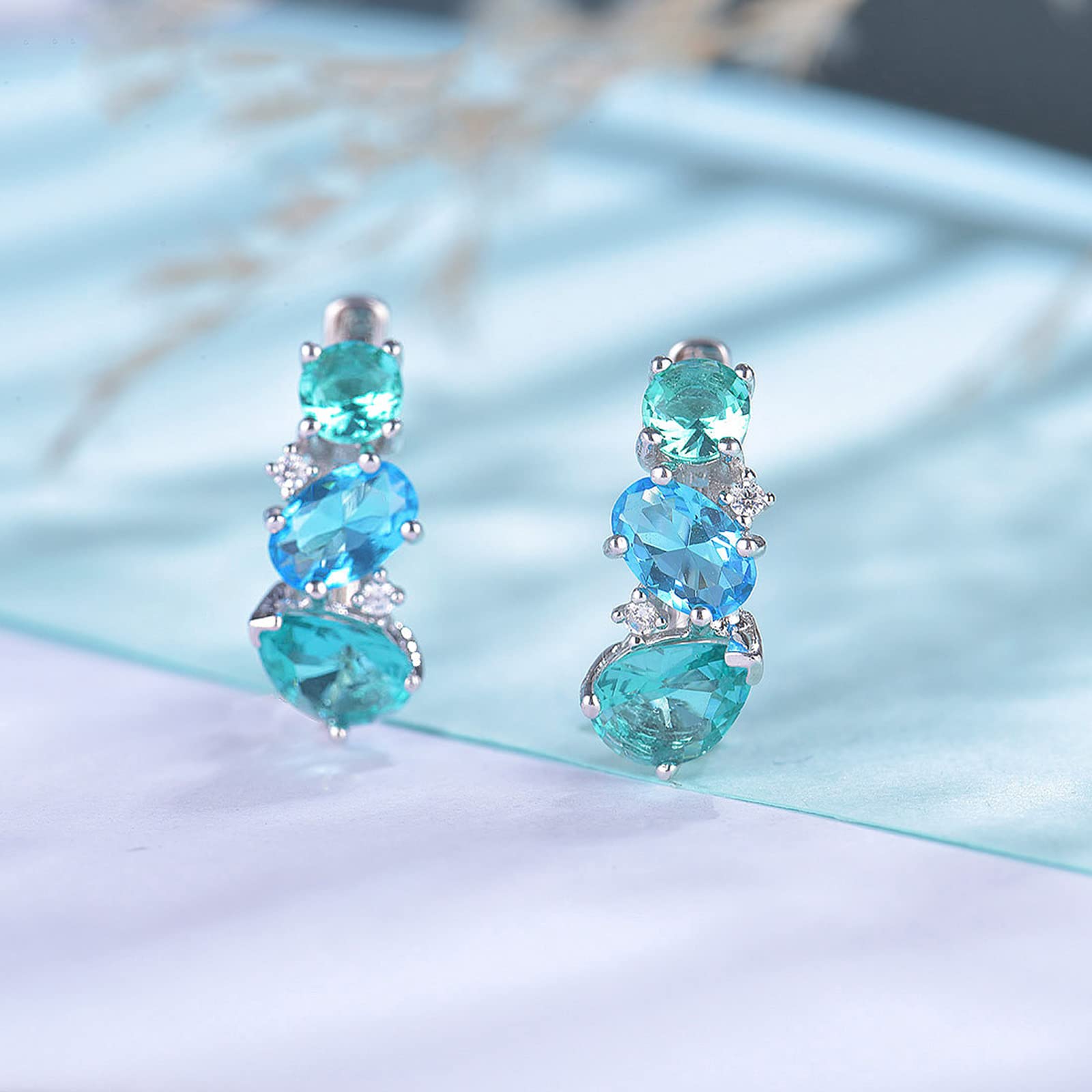 Santuzza 925 Sterling Silver Gemstone Earrings Blue Glass Cubic Zirconia Dangle Earring for Women