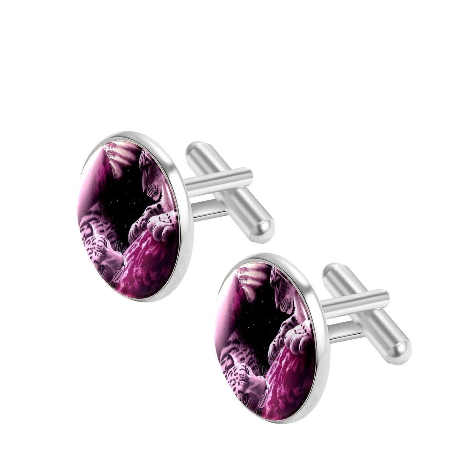 Purple Pink Black Leopard Pattern, Cufflinks and Studs Set for Tuxedo Shirts Business Wedding (Multiple Colors5)