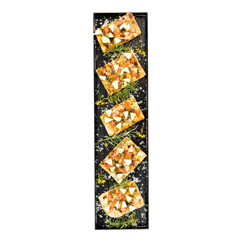 Restaurantware 23.6 x 5.9 Inch Rectangle Trays 25 Disposable Serving Platters - Faux Wood Grain Pattern With Raised Sides Black Plastic Party Trays Serve Appetizers Or Appetizers For Parties