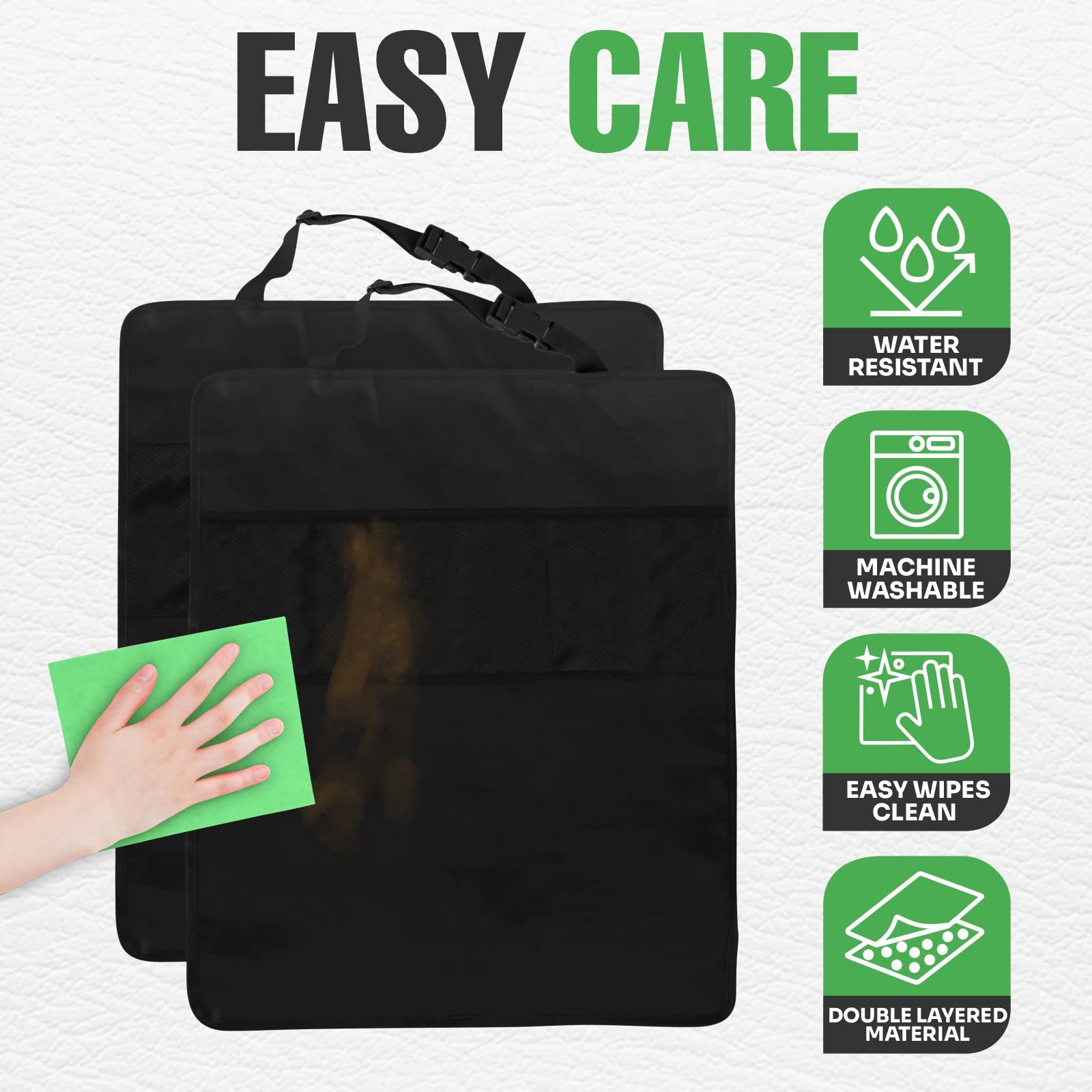 lebogner Back Seat Cover for Kids + 3 Pocket Storage Organizer, 2 Pack X-Large Waterproof Kick Mats Backseat Protector, Car Seat Back Protectors for Vehicles to Protect from Dirt, Mud & Scratches