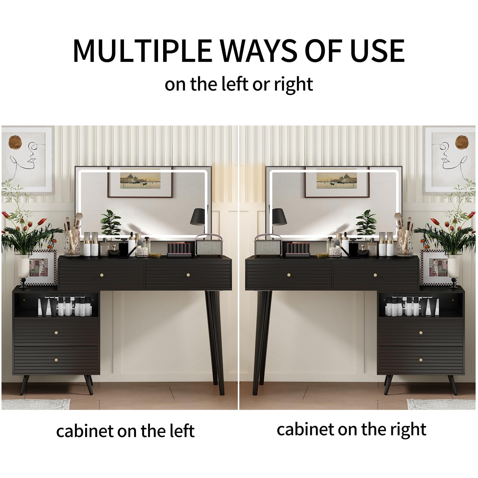 KEHUIBGAJ Makeup Vanity Desk with Drawers,Vanity Table ，Makeup Vanity， with 3-Color Touch Screen Lighted Mirror,Modern Makeup Dressing Table Bedroom Vanity Sets Storage Dresser