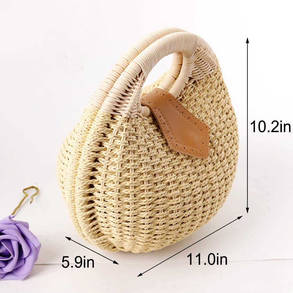 Shell Shaped Straw Handbag for Women Casual Straw Handmade Rattan Tote Purse Scorpio Gifts(White)