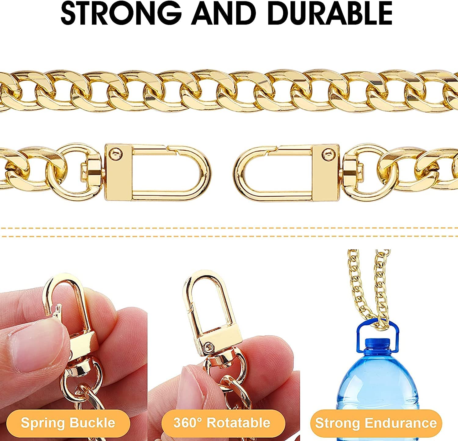 Purse Chain Straps 120cm Gold - Extender DIY Flat Chain Strap Handle Bag Accessories Charms Decoration for Purse Handbags Shoulder Bag