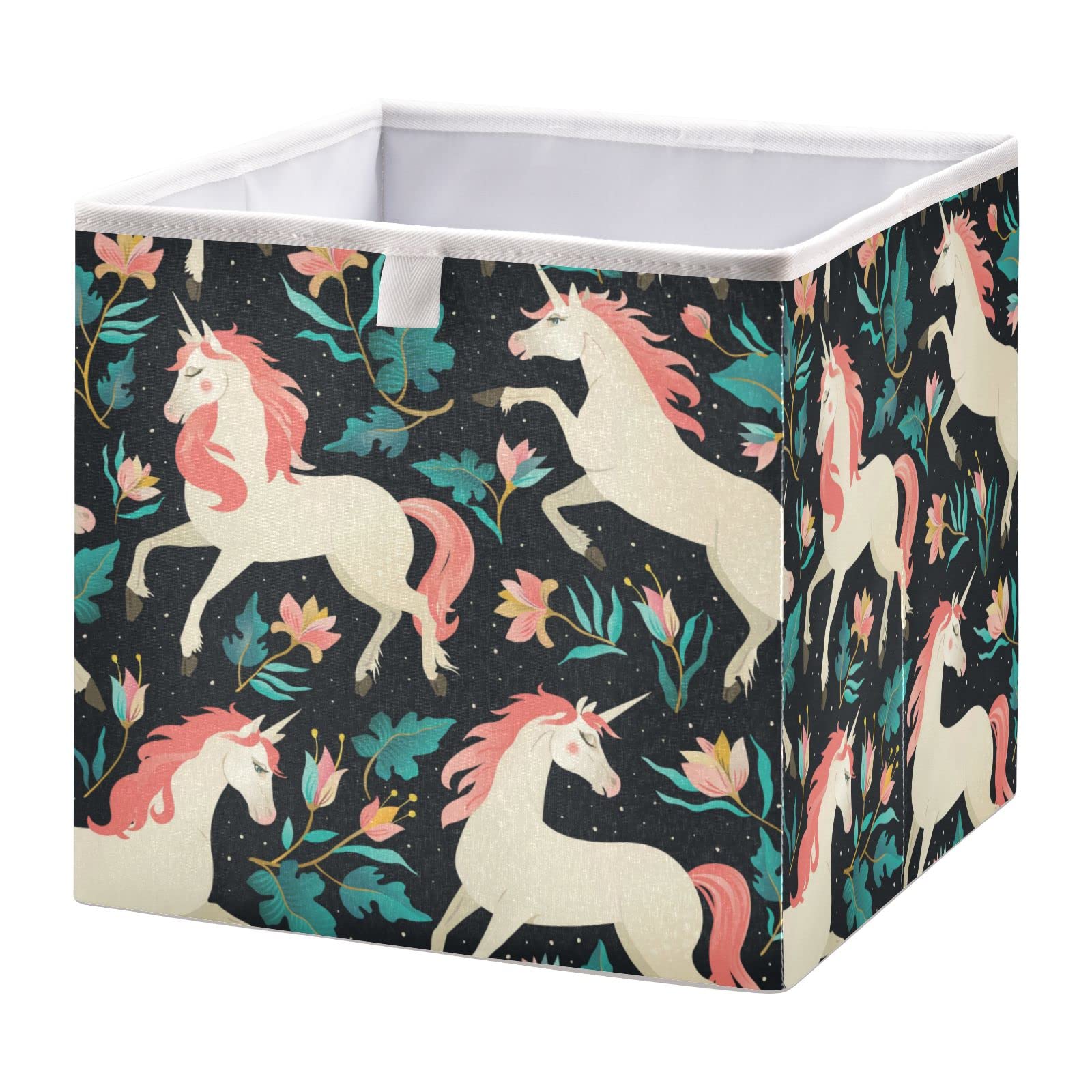 Unicorn Fairytale Forest Cube Storage Bin Collapsible Storage Bins Waterproof Toy Basket for Cube Organizer Bins for Kids Toys Nursery Closet Shelf Book Office Home - 11.02x11.02x11.02 in