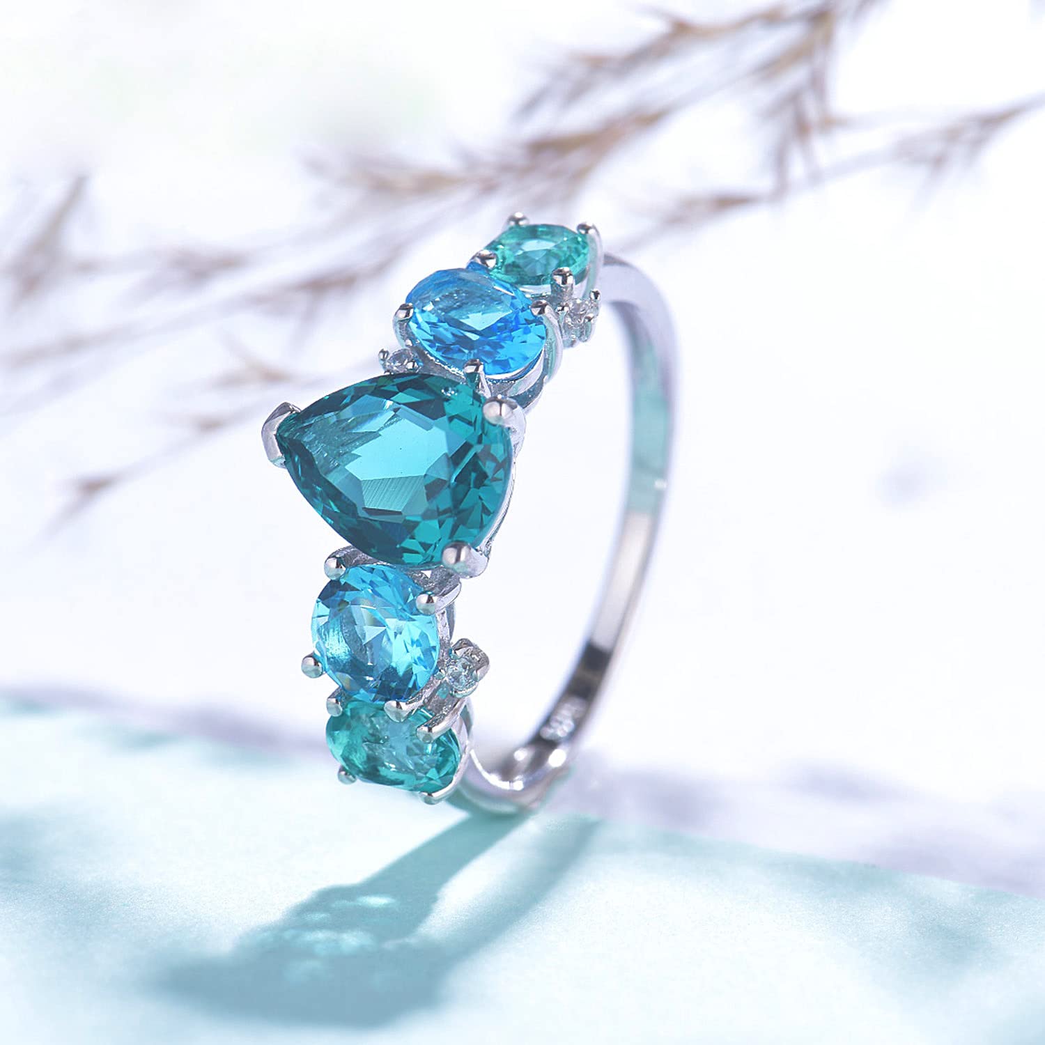 Santuzza 925 Sterling Silver Gemstone Ring Blue Glass Cubic Zirconia Statement Ring for Women (8)