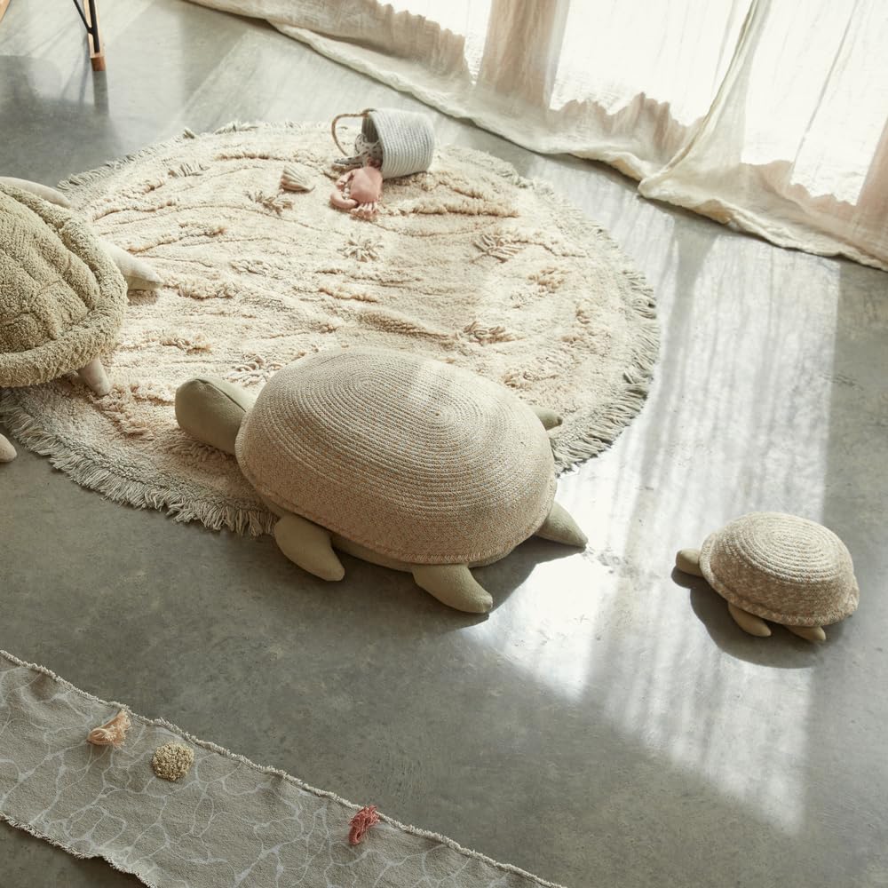 Lorena Canals Basket for Kids Baby Turtle. Olive Ivory Natural Size: 4" x 10" x 9"