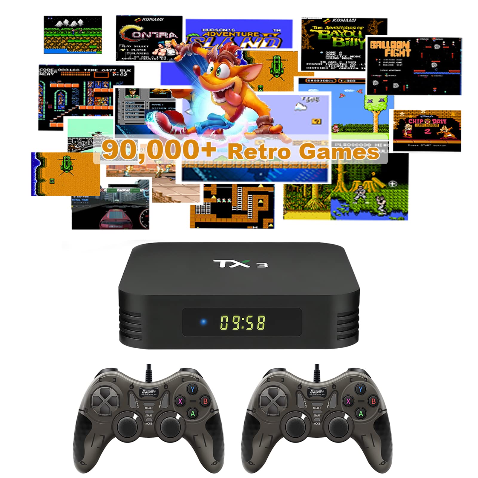 Retro Games Console Built in 90,000+ 80's-90's Games, Classic Video Game Console, Super Console X3 Emulator Console Game System, S905X3 Chip, 70+ Emulators, 2 Wired Controllers