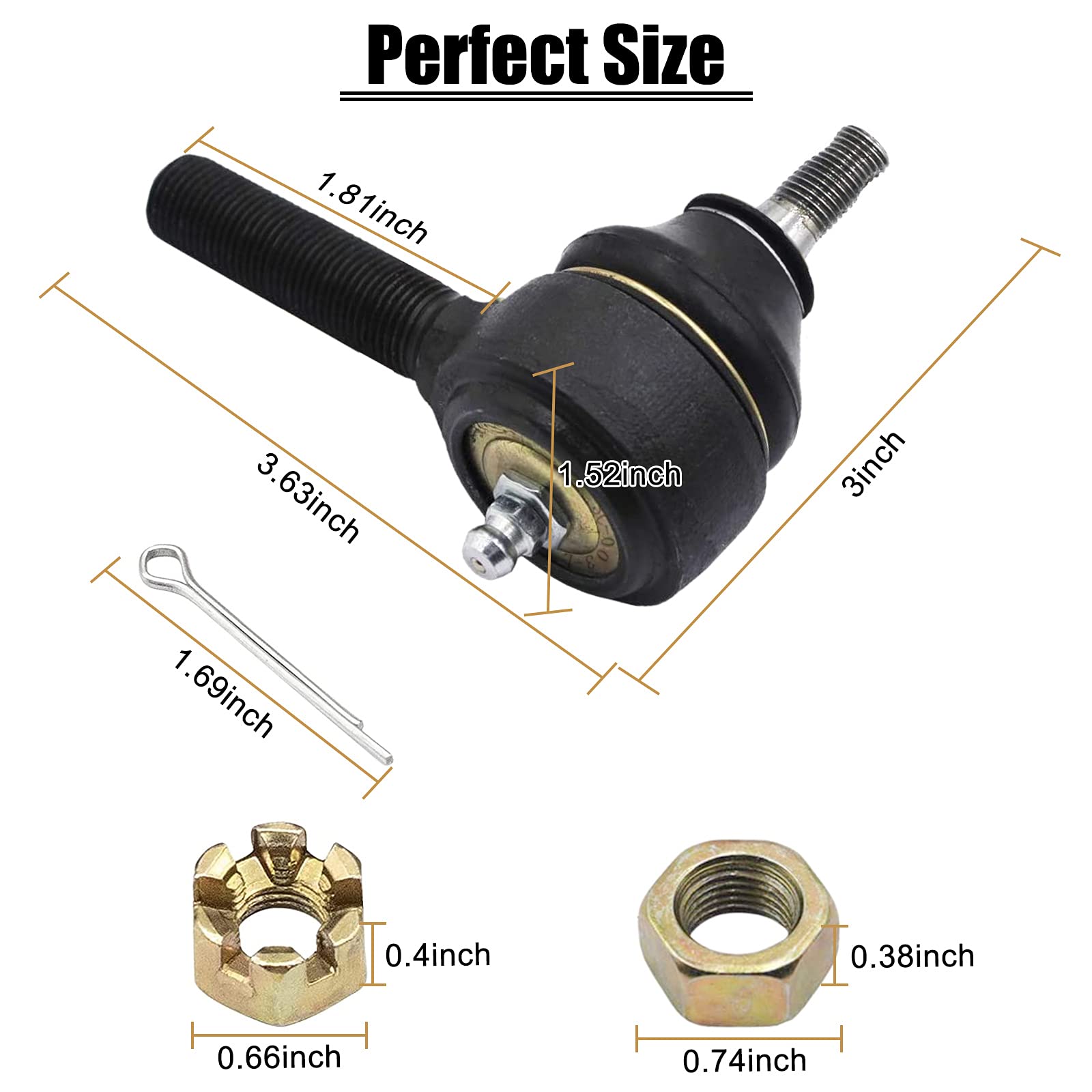 MOSNAI Club Car DS Tie Rod End kit for Club Car DS G&E 1976-2008 Golf Carts Driver OEM #7540 and Passenger Side #7539(2 PCS Left Drive Side + 1 PCS Right Passenger Side Hand Thread)
