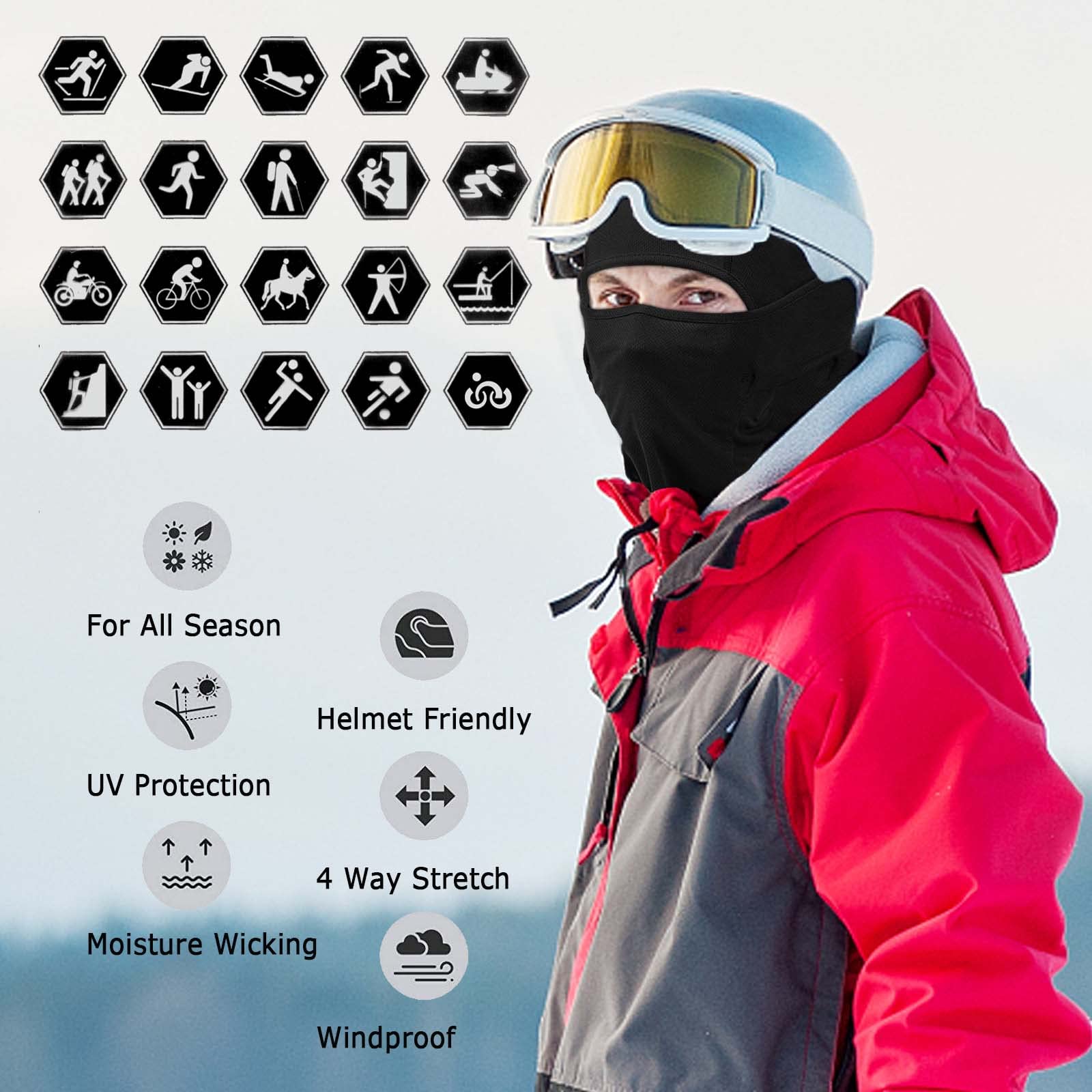 RnCop 2 Pack Balaclava Face Mask for Men Women Lightweight Ski Motorcycle Running Riding-Black