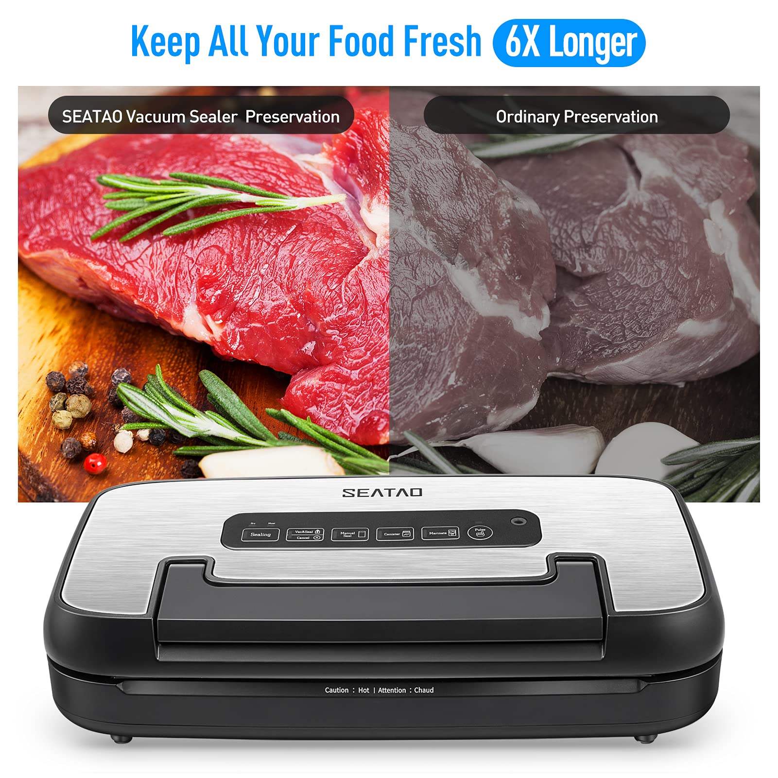 SEATAO VH5156 Vacuum Sealer, 80kpa Multifunctional Commercial and Home Vacuum Food & 2 Pack 8β X 60'Vacuum Sealer Rolls for Food Saver, Seal a Meal, BPA Free, Commercial Grade