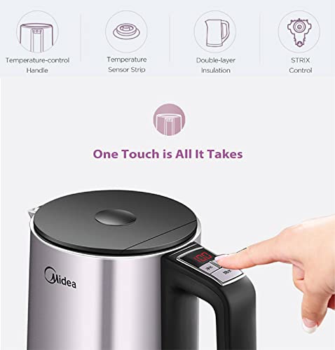 Midea Double Wall Steel Kettle with Temperature Control, 1.5L, CoolTouch Electric Kettle MK-HE1504W1