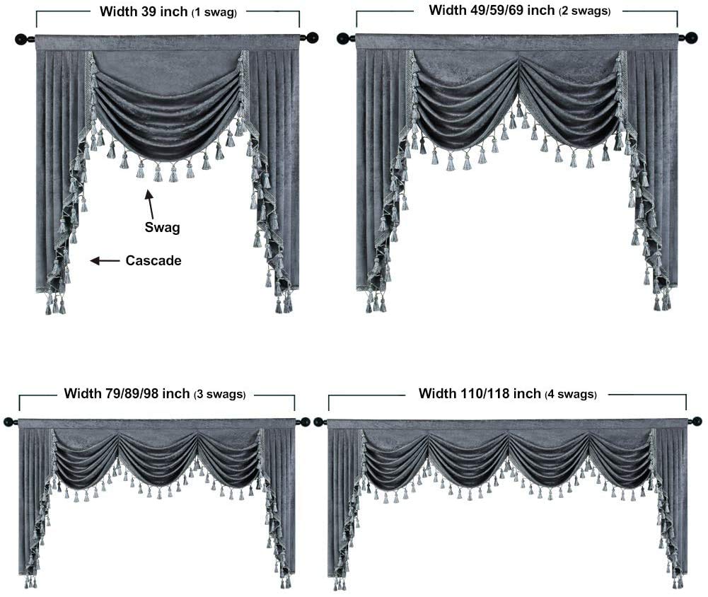 LUXCHIC Grey Chenille Curtains Valance for Living Room Window Waterfall Valance for Kitchen, Rod Pocket (Gray, 59'')