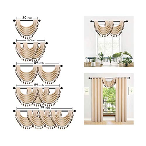 LUXCHIC Thick Chenille Waterfall Swag Valances for Living Room Rod Pocket Valance Curtains for Kitchen (Beige, 30" W x 22" L | 1Panel)
