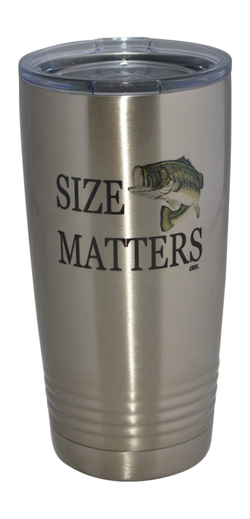 Rogue River Tactical Funny Fishing 20 Oz. Travel Tumbler Mug Cup w/Lid Vacuum Insulated Hot or Cold Size Matters Fishing Gift Fish