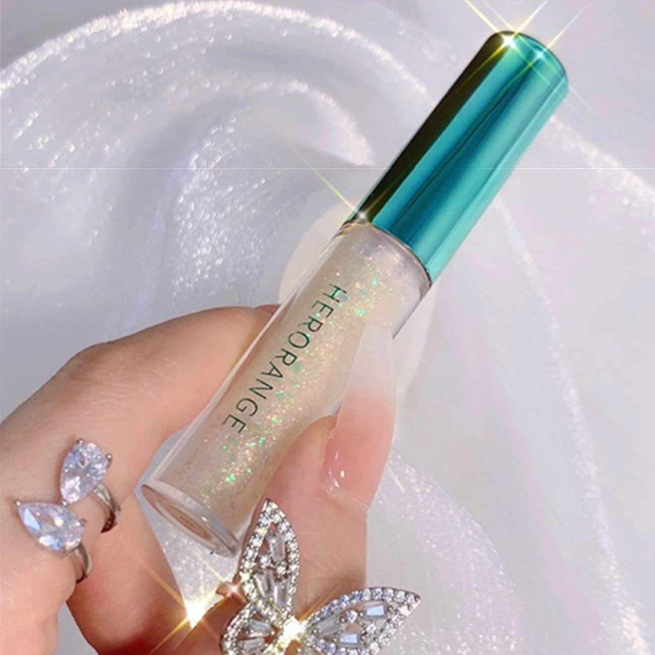 KWOLYKIM Liquid Glitter Eyeshadow, Long Lasting, Quick Drying, Easy to Apply, Loose Bling Glitter Diamond Pigmented Glue for Eye Crystals Makeup (Sparkling Floating Coral)