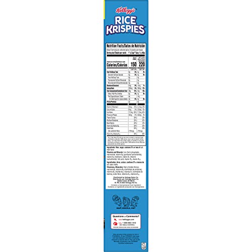 Kellogg's Rice Krispies Cold Breakfast Cereal, 8 Vitamins and Minerals, Rice Krispies Treats, Large Size, Original, 12Oz Box (1 Box)