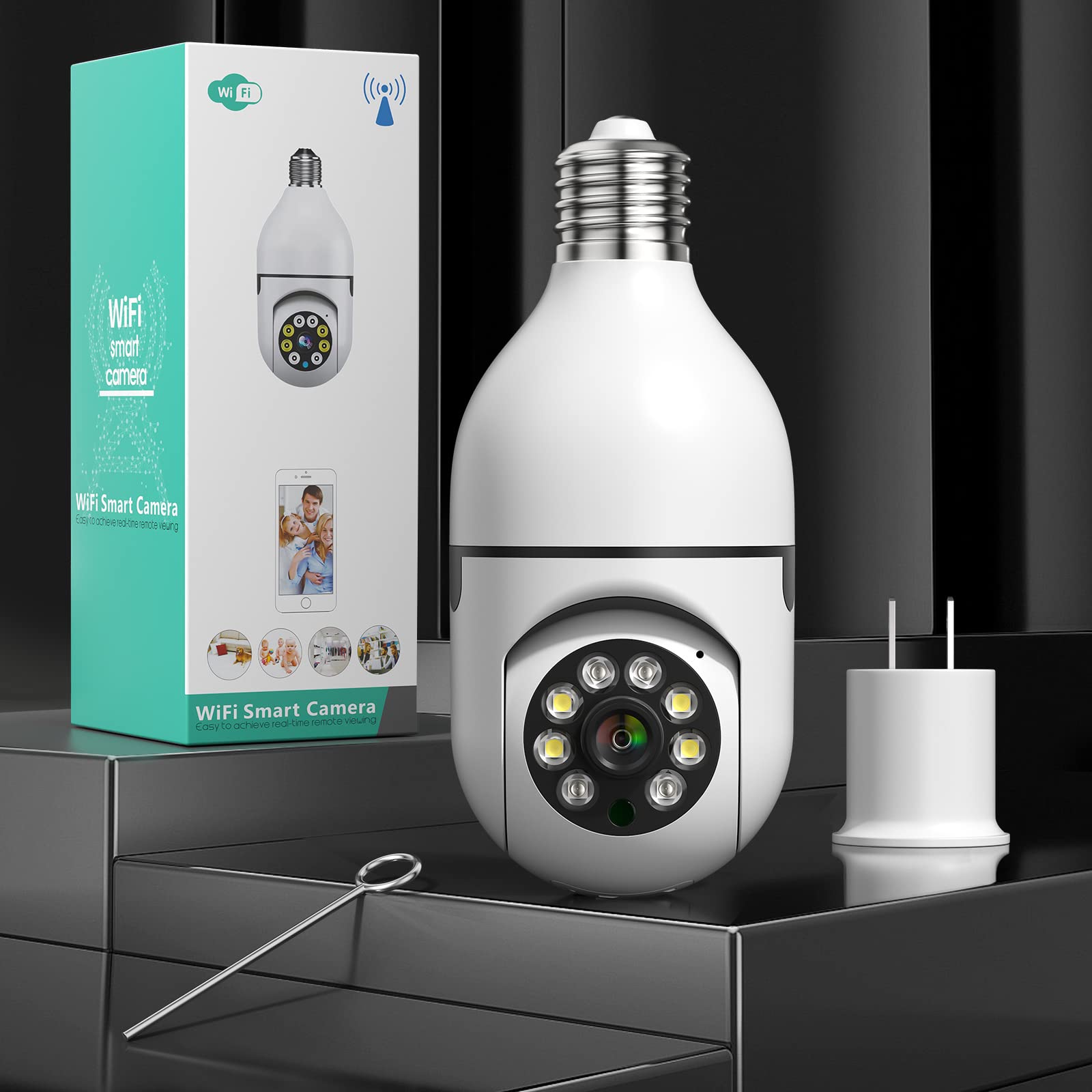 Light Bulb Security Camera Indoor Wireless, 360° Pan/Tilt Panoramic IP Camera, Support 2.4GHz Wi-Fi Surveillance Cam 3MP 1080P HD Night Vision Auto Tracking Alarm Two-Way Audio E27(Not 5GHZ WiFi)
