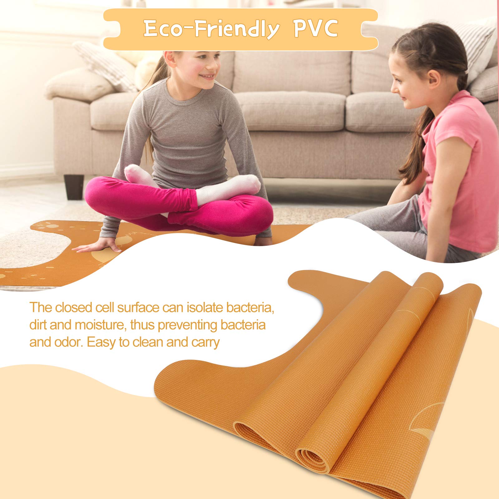 Kids Yoga Mat for Toddlers with Unique Fox Design Exercise and Playtime for Babies and Young children(60" L x 24" W x 3mm Thick) (FOX2)