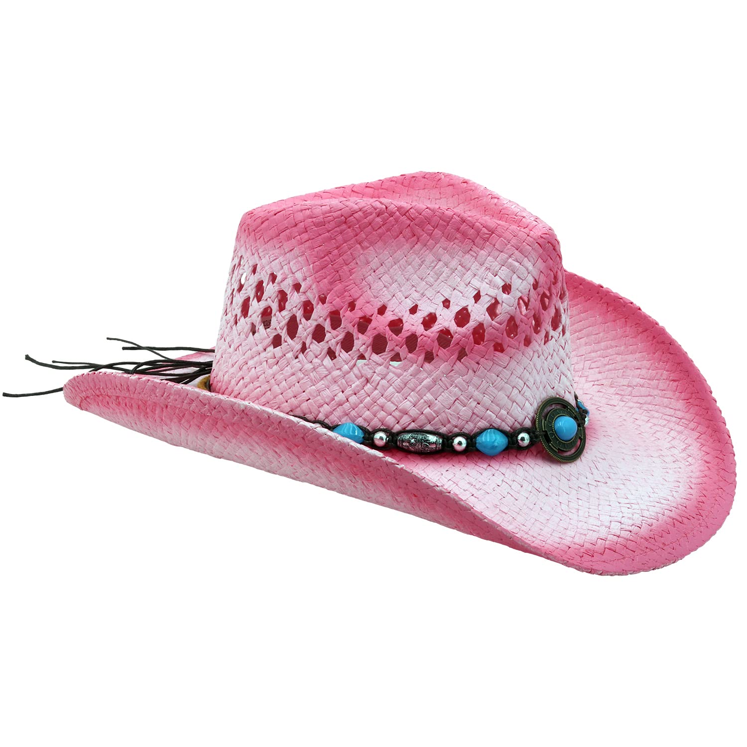 Retro Rodeo Wild Western Cowboy Hats for Men and Women - Raffia Straw - Pink
