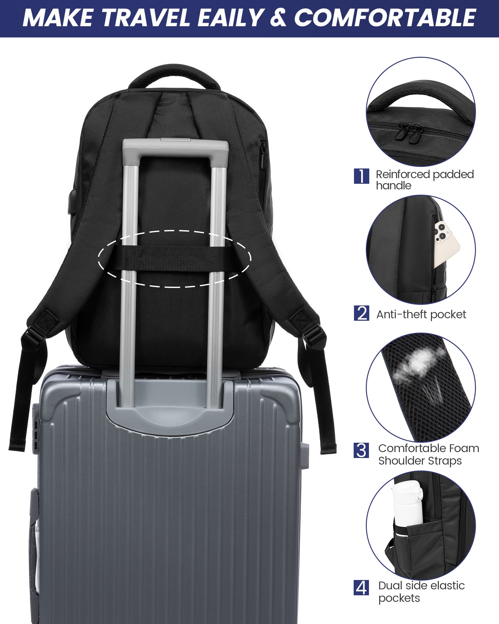 LOVEVOOK Laptop Backpack, 15.6 Inch Durable Water Resistant Anti-theft Business Travel Backpack with USB Port, Mens Professional Multi-function Smart Computer Backpack for Work Commuter College