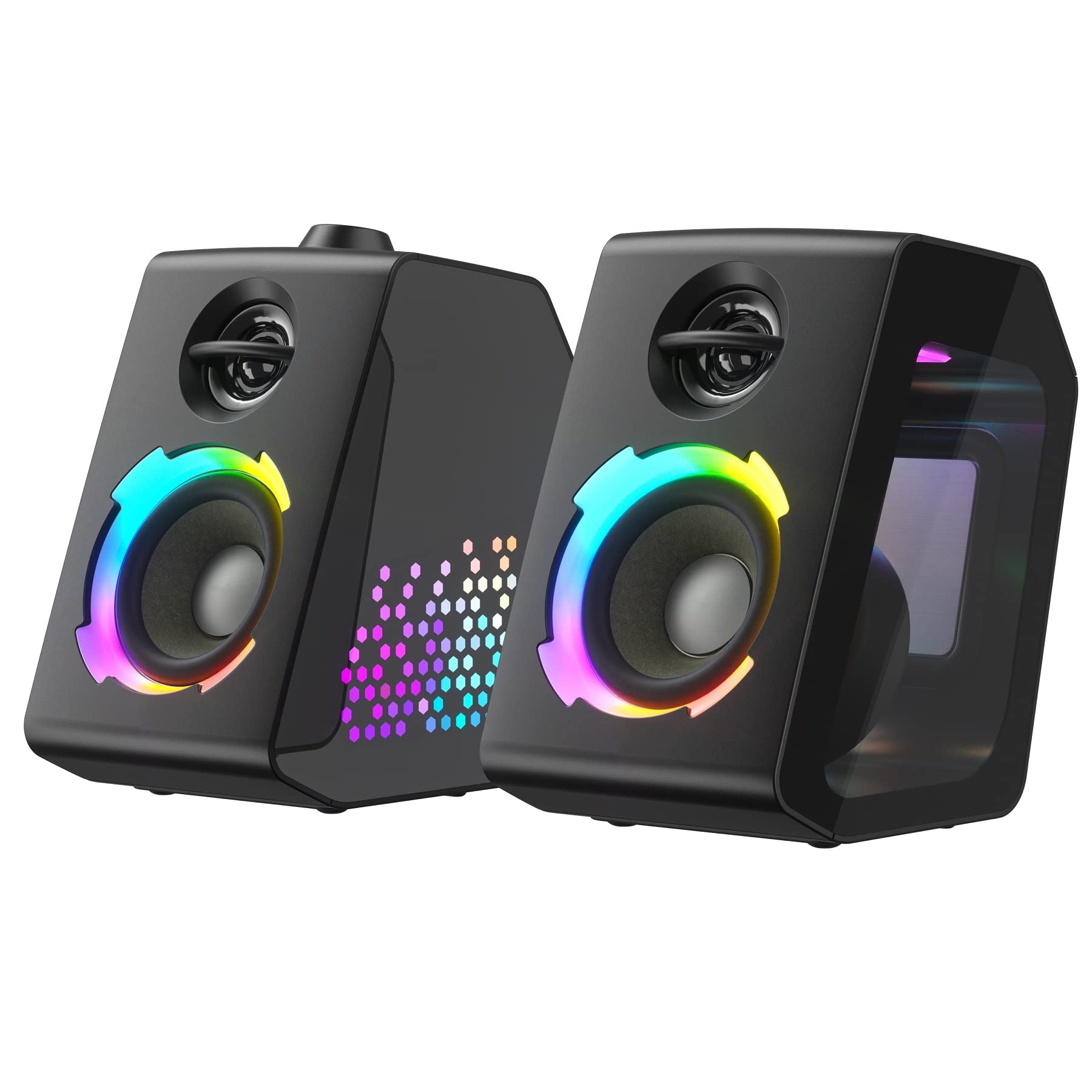weenon Computer Speakers Desktop, Compact Dynamic RGB PC Gaming Speaker with Clear Case Subwoofer Surround Sound Bluetooth 5.0, 12 RGB Modes, Built-in Mic for PC Monitor, Laptop, 12V2A