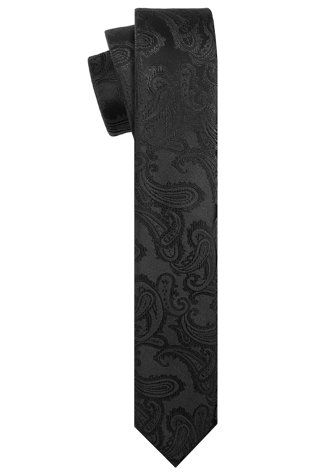 KissTies 2.4'' Skinny Tie Black Paisley Slim Necktie for Men + Gift Box