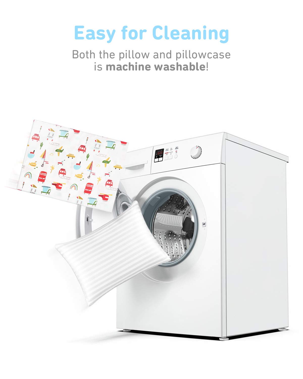 Toddler Pillowcase with Pillow, 13x18 Soft Baby Cotton Pillowcase for Sleeping, Perfect for Travel, Toddlers Cot (Car Ship)