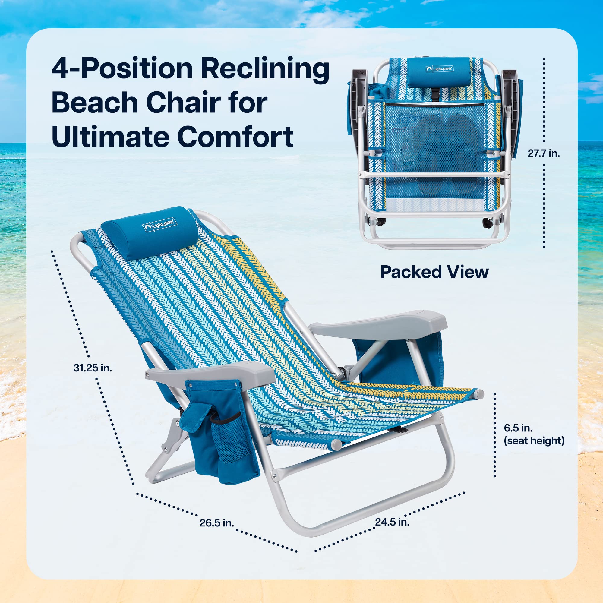 Lightspeed Outdoors ECO Ultimate Backpack Beach Chair, Portable Seating, Deep Tropics