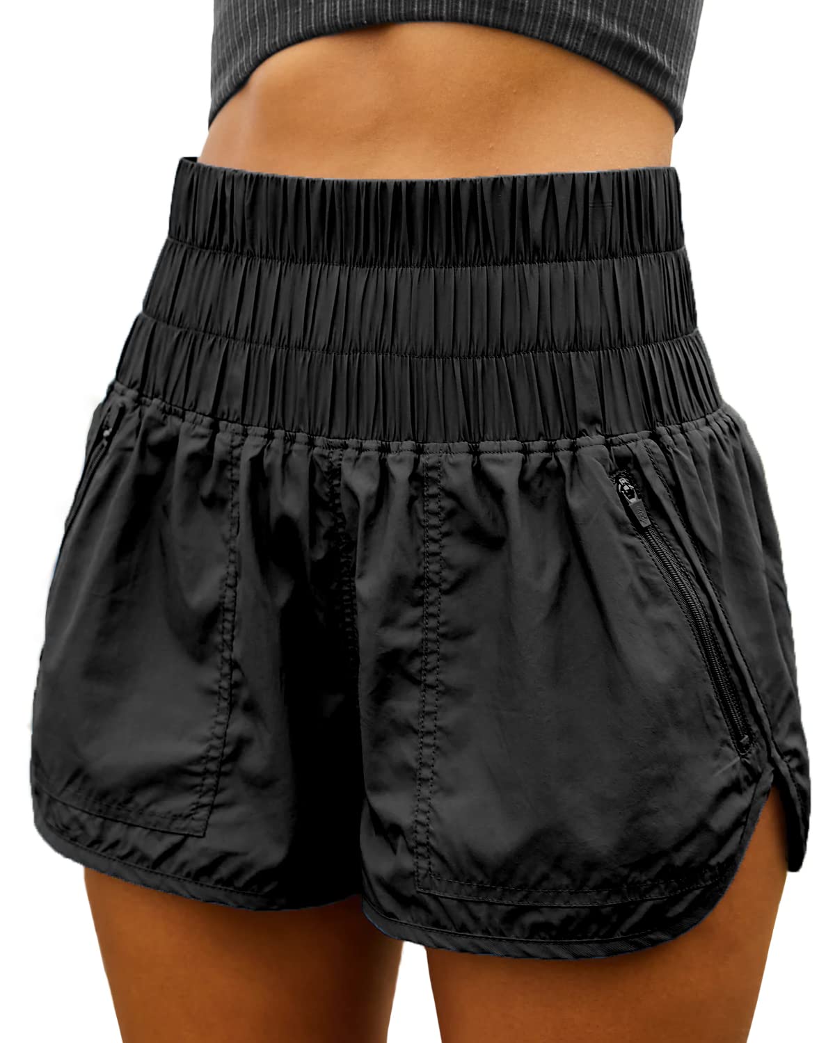 Sanutch Women's High Waisted Athletic Shorts Hiking Gym Workout Shorts Quick Dry Elastic Casual Summer Running Shorts Black M
