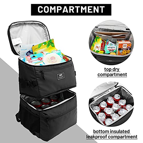 MIER Insulated Cooler Backpack Leakproof 2 Compartment Back Pack Cooler Bag Large Waterproof Lunch Backpack with Coolers for Men Women to Work Beach Picnics Camping Hiking, Double Deck (25 L, Black)