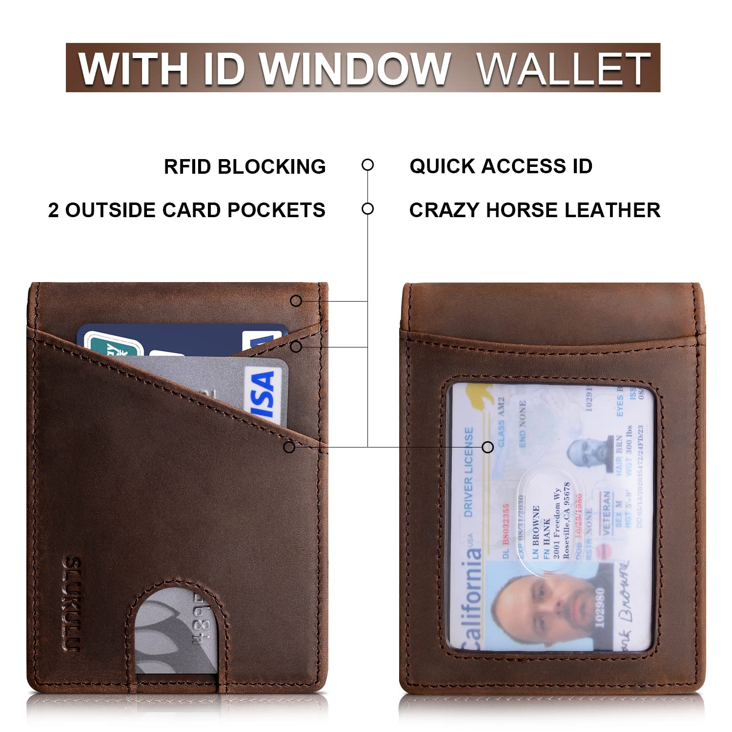 SLUKULU Leather Wallets for Men with Money Clip, Minimalist Bifold Wallet with 10 Card Slots and 1 ID Window ,RDIF Blocking Slim Wallet with Gift Box.