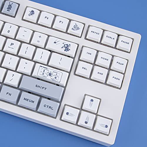 UniCusMech Custom PBT Low Shaft keycaps 124 Keys Dye Sublimation ANSI Layout Keycap for Mechanical Gaming Keyboard Gateron Cherry MX Switches(Space Rabbit)