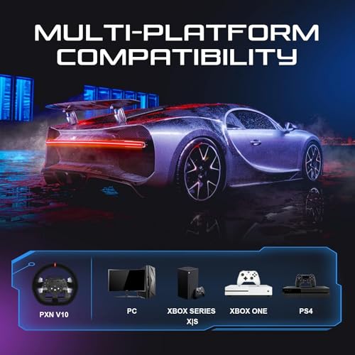 PXN V10 Force Feedback Steering Wheel Gaming, Racing Wheel 270/900 Degree with Adjustable Linear Pedals and 6+1 Shifter Gaming Racing Steering Wheel for PC, Xbox One, Xbox Series S/X, PS4