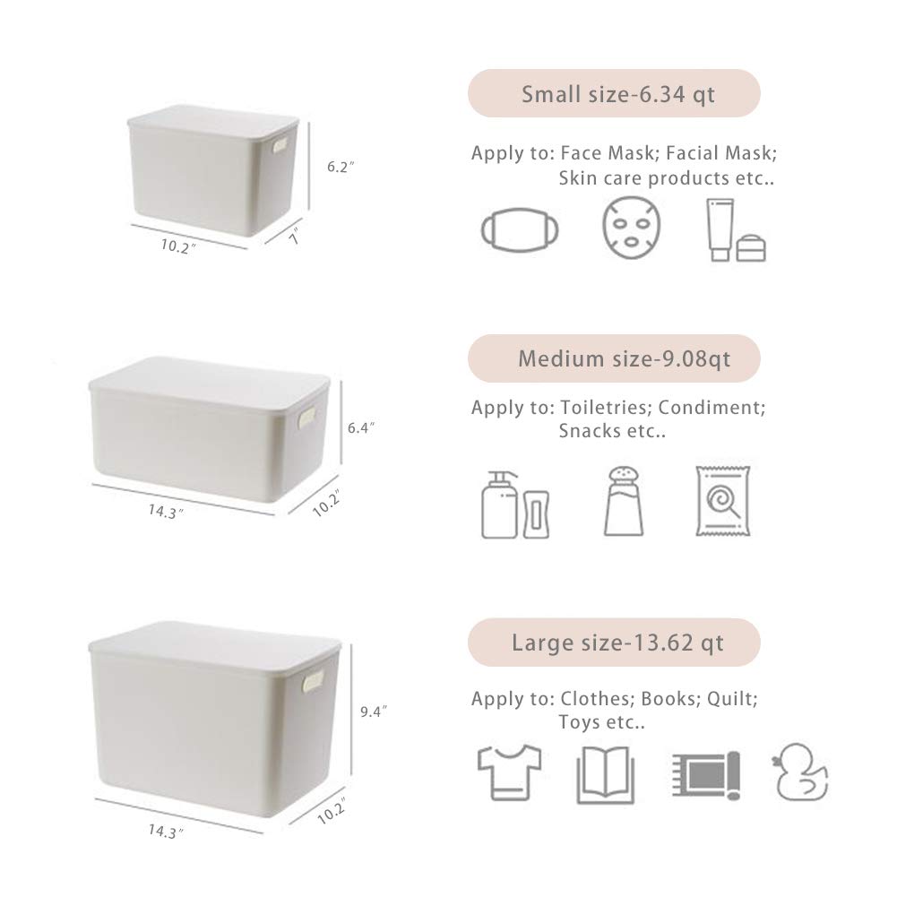 MineSign Set of 4 Large Square Storage Cubes With Lids Stackable Kitchen Pantry Cabinet Closet Cosmetic Storage Bins Square Plastic Organizer Box with Handle for Clothes Bathroom Office Book Toys