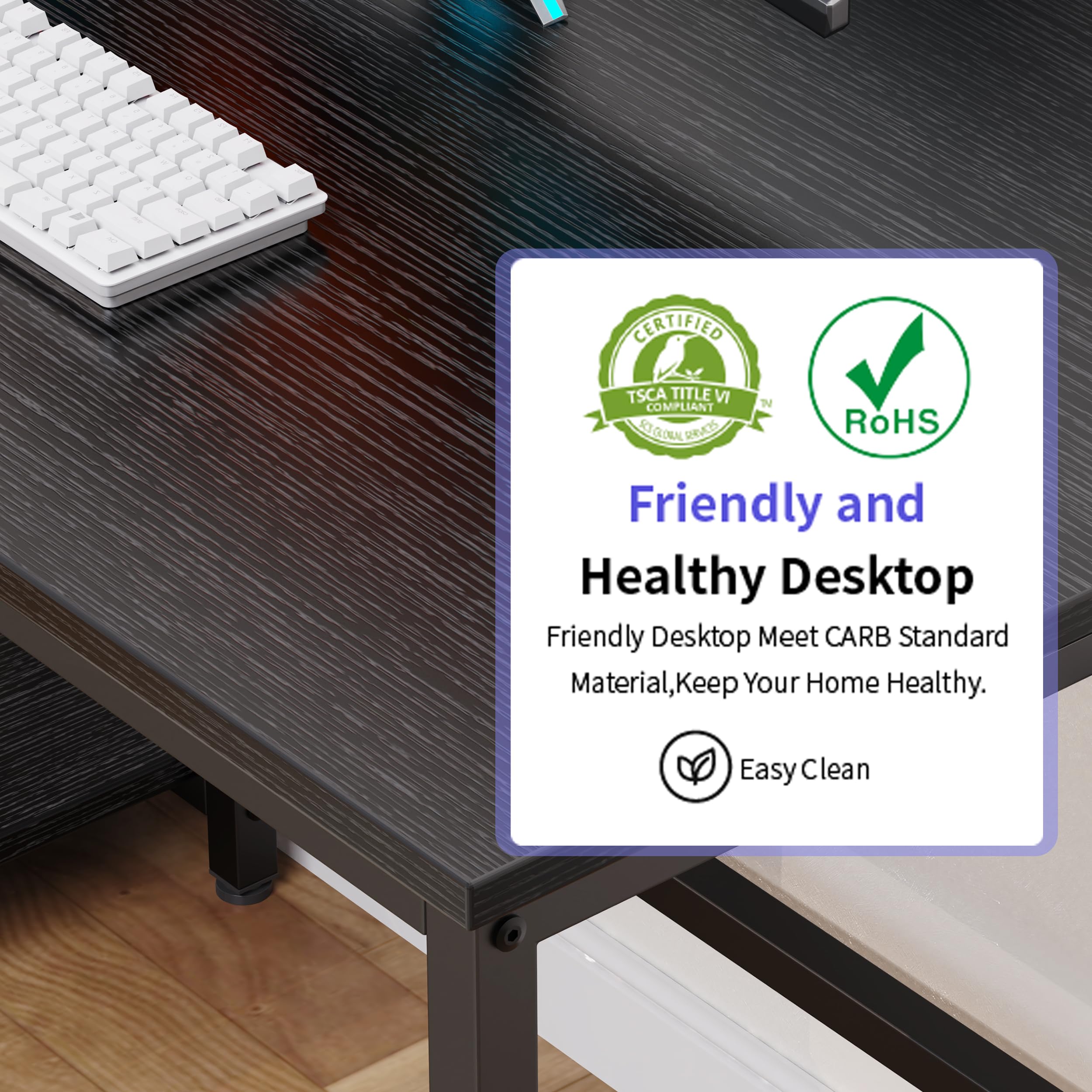 JOISCOPE Home Office Computer Desk,Small Study Writing Desk with Wooden Storage Shelf,2-Tier Industrial Morden Laptop Table with Splice Board,40 inches(Black Oak Finish)