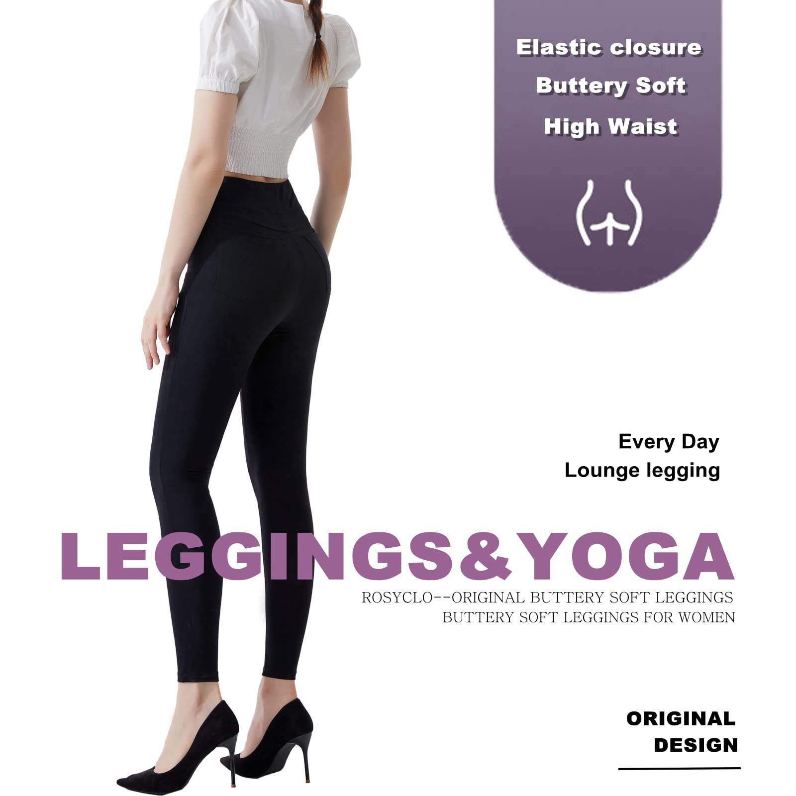 rosyclo High Waisted Leggings for Women Soft Tummy Control Yoga Pants with Pockets Non See Through Stretch Workout Pants