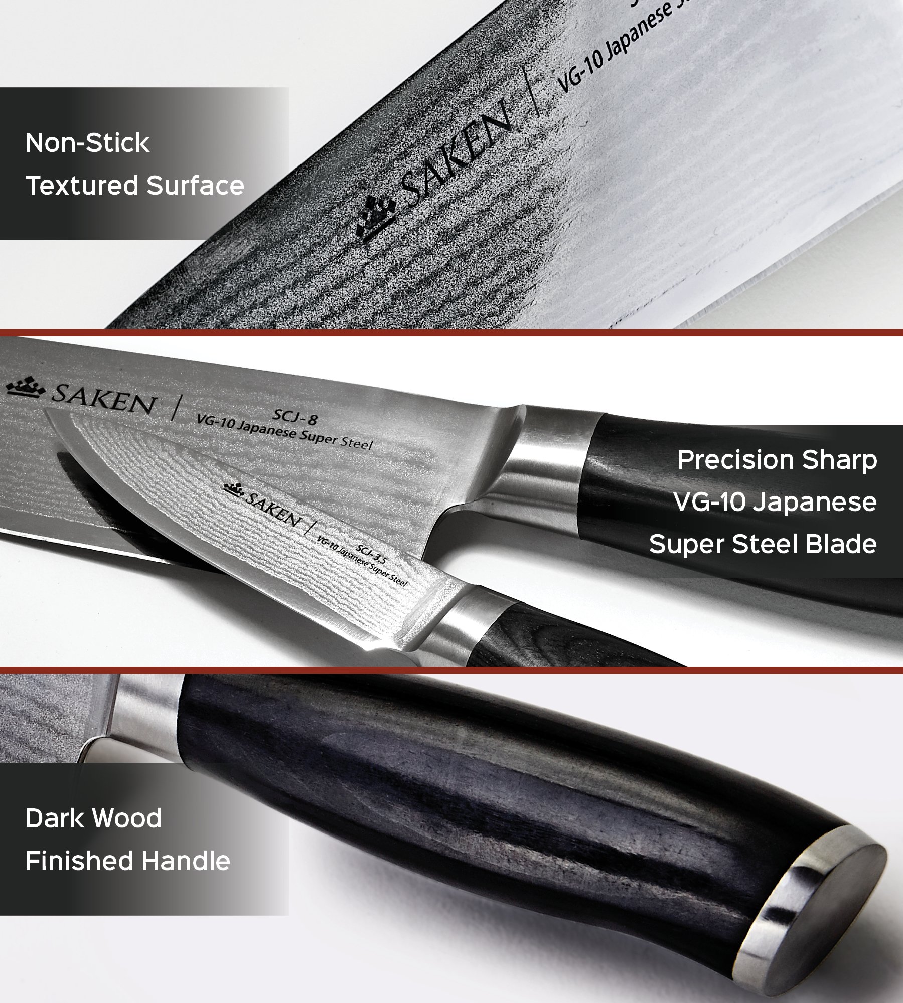 Saken Razor Sharp Damascus Steel 8” Chef Knife Set with 3.5" Paring Knife – Premium Japanese VG-10-67 Layers Folded Steel Kitchen Knives - Natural Non Stick - by Saken