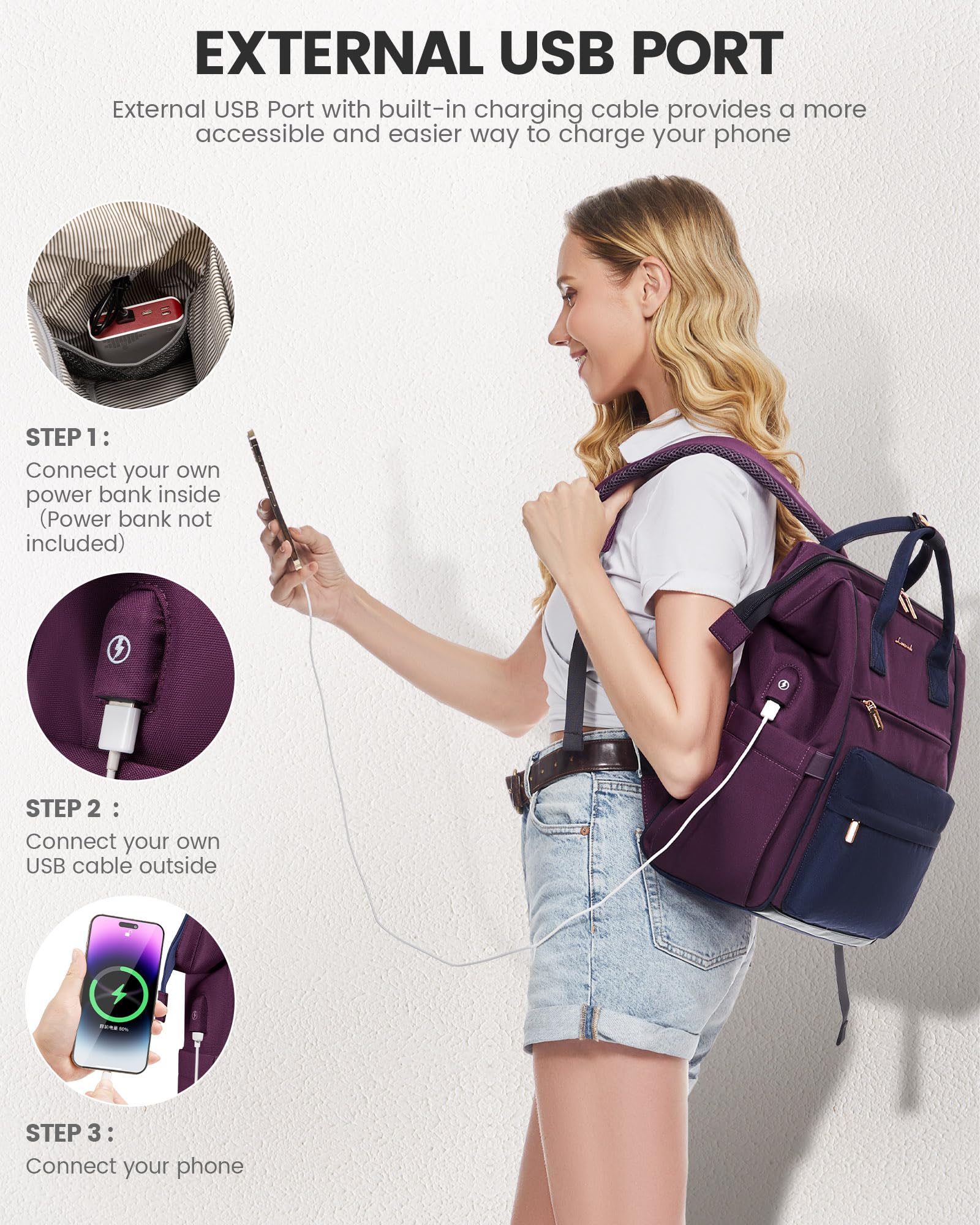 LOVEVOOK Laptop Backpack for Women, Teacher Nurse Work Bag Waterproof Fashion Travel Backpack Purse, 15.6 Inch Computer Backpack with USB Port