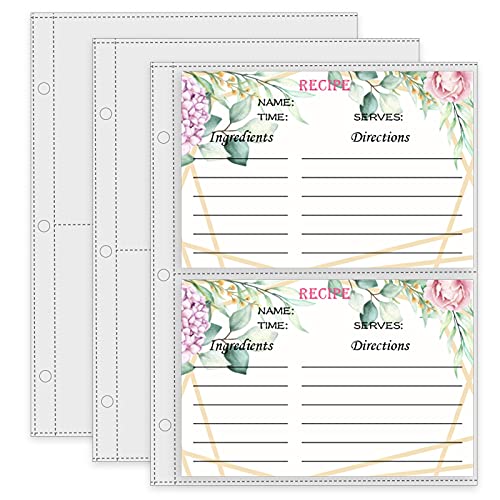 Recipe Card Page Protectors, Mini Recipe Card Sleeves for 8.5 x 9.5 3-Ring Binder, 2 Pockets Per Page, Recipe Binder Refill Pages (50 PCS, 4x6 Inch Pockets)