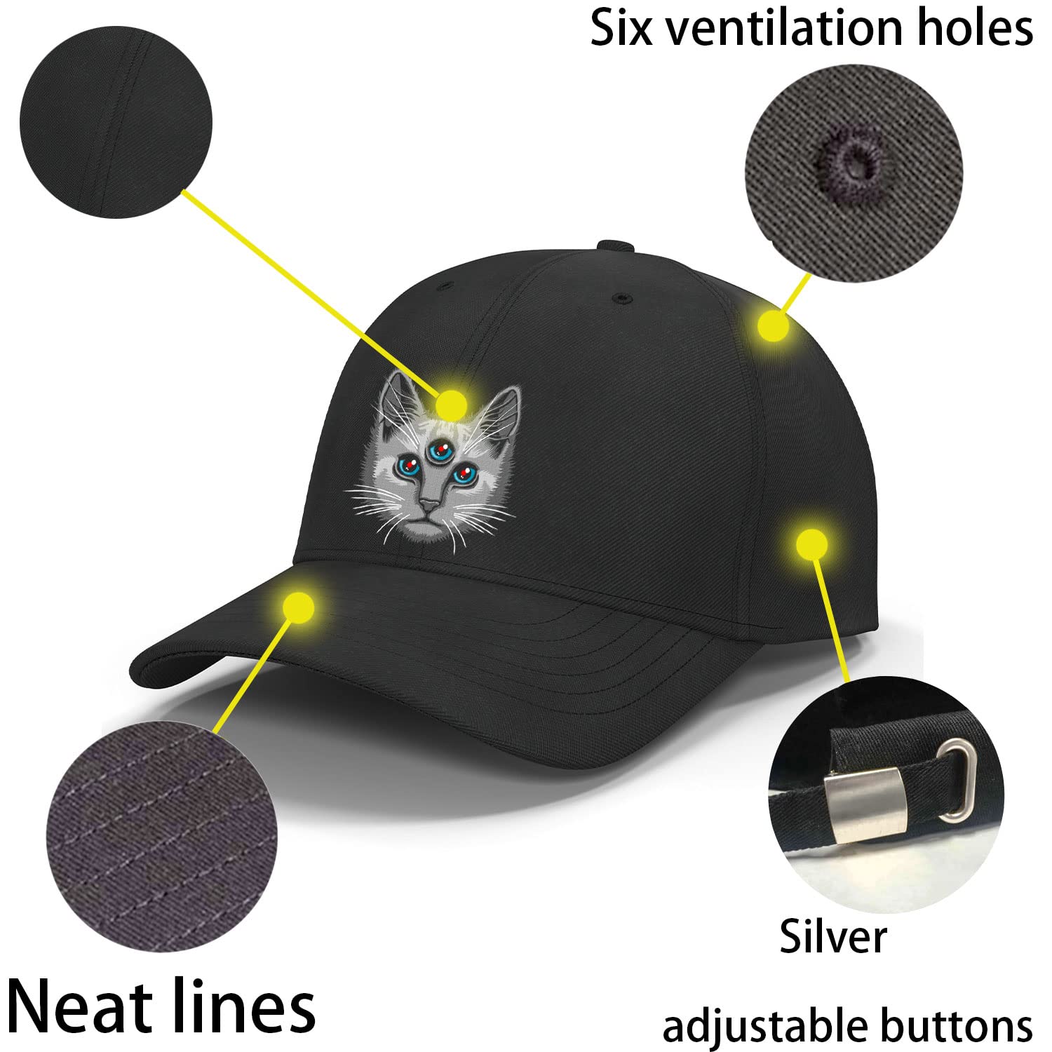 SHITOUPU Cat Three Eyed Baseball Cap, Retro Cotton Dad Hat,Adjustable Trucker Cap