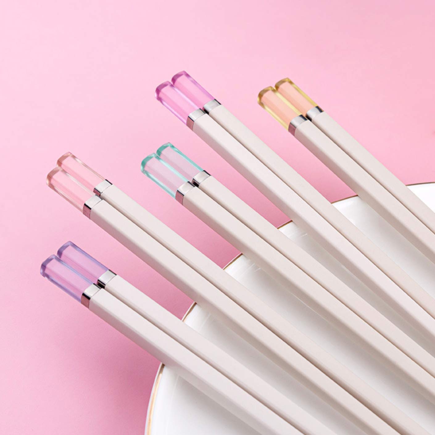 Reusable Chopsticks Japanese Fiberglass Chopsticks Lightweight Dishwasher Safe Multicolor 5 Pairs Gift Set