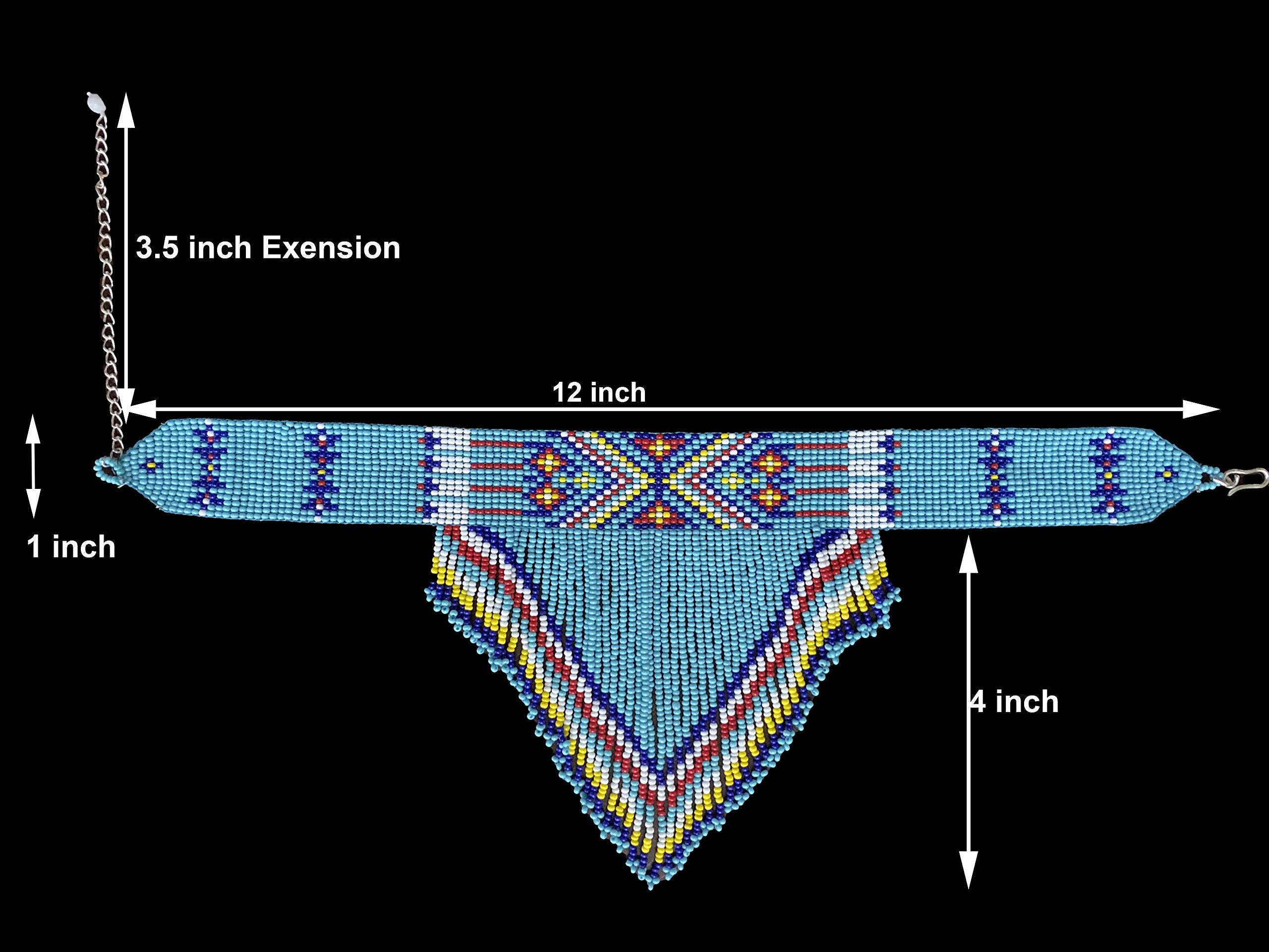 Native Style Seed Beads Beaded Choker Bib Statement Necklace (Blue)