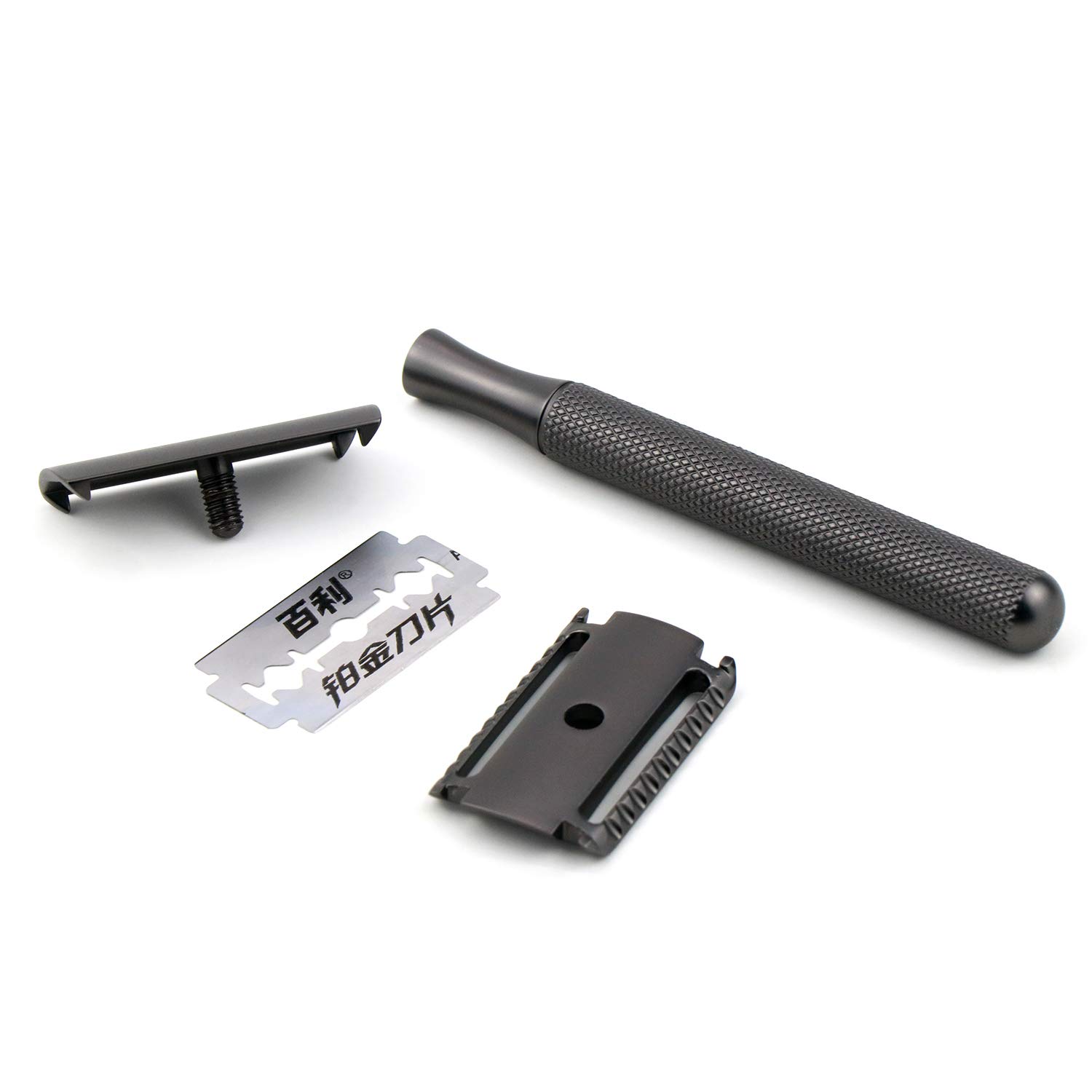 WEIDI Elegant Silver Double Edge Safety Razor Long Handle Reusable Rust-proof Manual Wet Shaving Shaver for Men Women - with 5 Platinum Blades WRT1C
