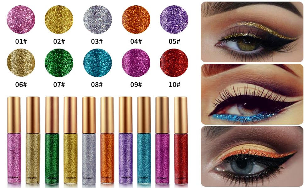 Kyannkara Liquid Glitter Eyeshadow Glitter Eyeliner Metallic Shimmer Eye Looks Galaxy Long Lasting Quick-Drying Sparkling Eye Shadow（09#）