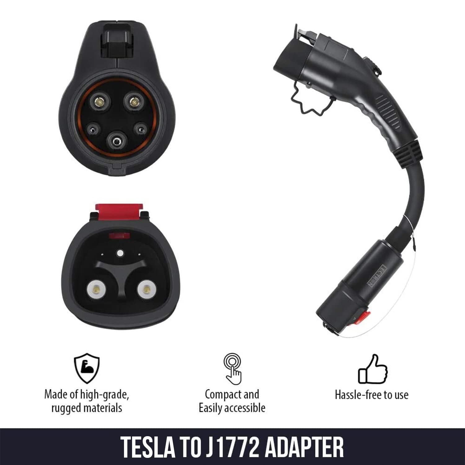Lectron - Tesla to J1772 Adapter, Max 40A & 250V - Compatible with Tesla High Powered Connector, Destination Charger, and Mobile Connector (White)